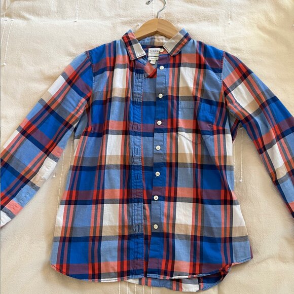J. Crew | Tops | Jcrew Pefect Fit Plaid Flannel Shirt Red White Blue | Poshmark